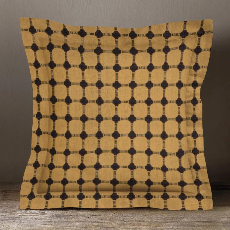 Goldea bavlněný povlak na polštář s ozdobným lemem kanafas - vzor hnědé nopky na žlutooranžovém 70 x 90 cm