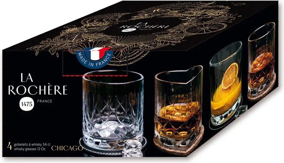 Sklenice v sadě 4 ks na whiskey 340 ml Chicago – La Rochére