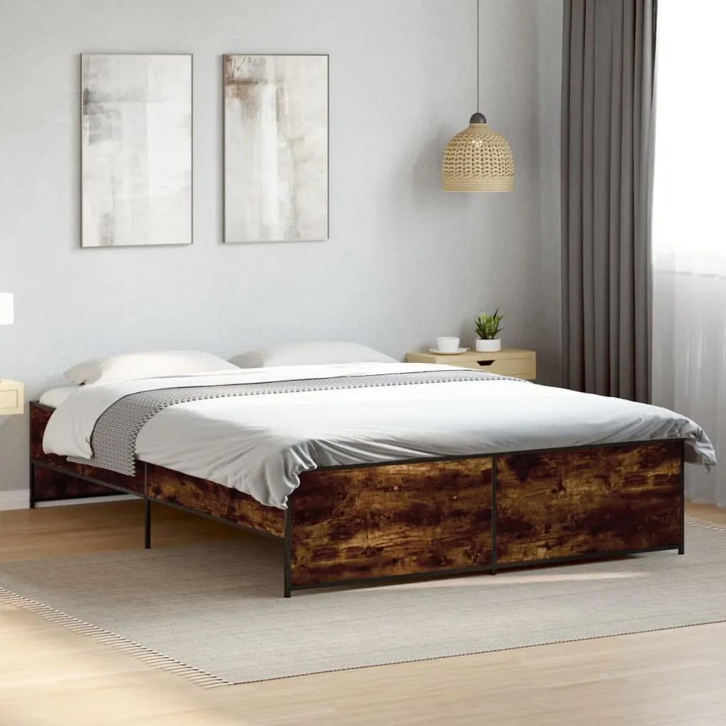 Rám postele kouřový dub 140 x 200 cm kompozitní dřevo a kov 3279889