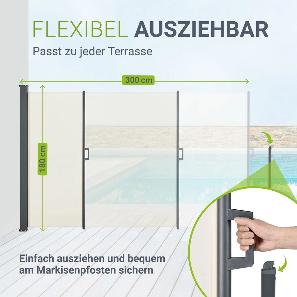 Juskys Výsuvná boční markýza Dubai Barva: béžová, Velikost: 500 × 180 cm