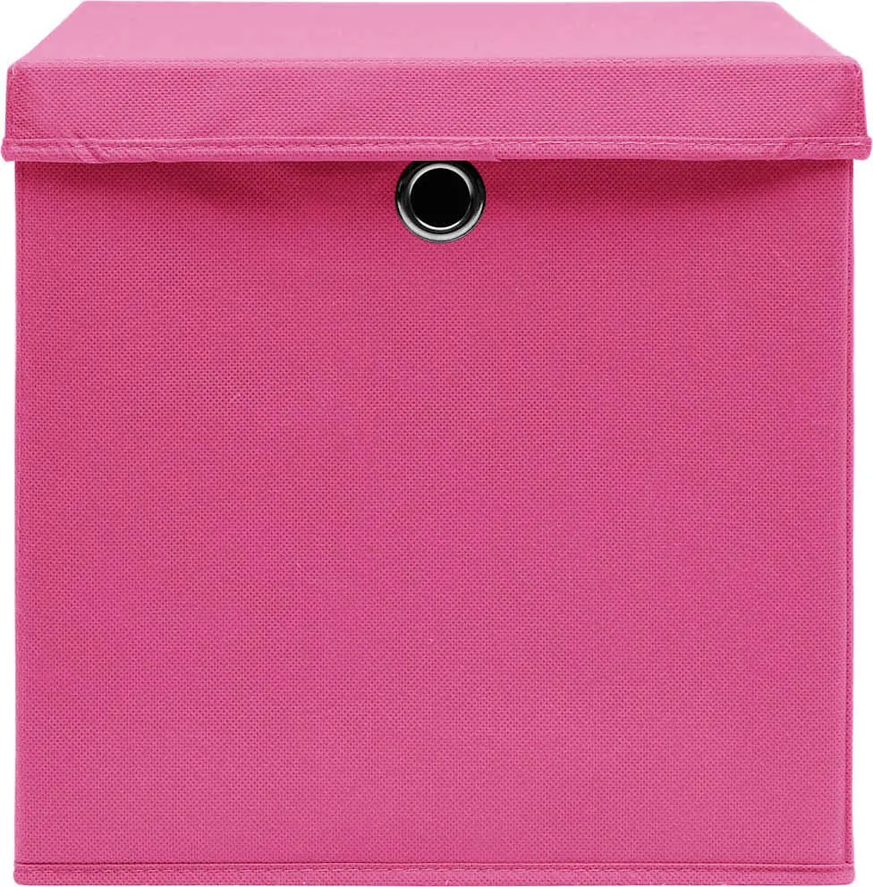 Úložné boxy s víky 10 ks 28 x 28 x 28 cm růžové 325206