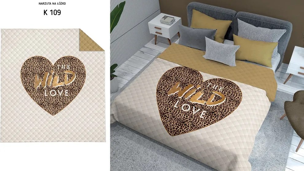 Detexpol Dekorační přehoz na postel 220x240 Wild love heart beige K 109 Holland 14