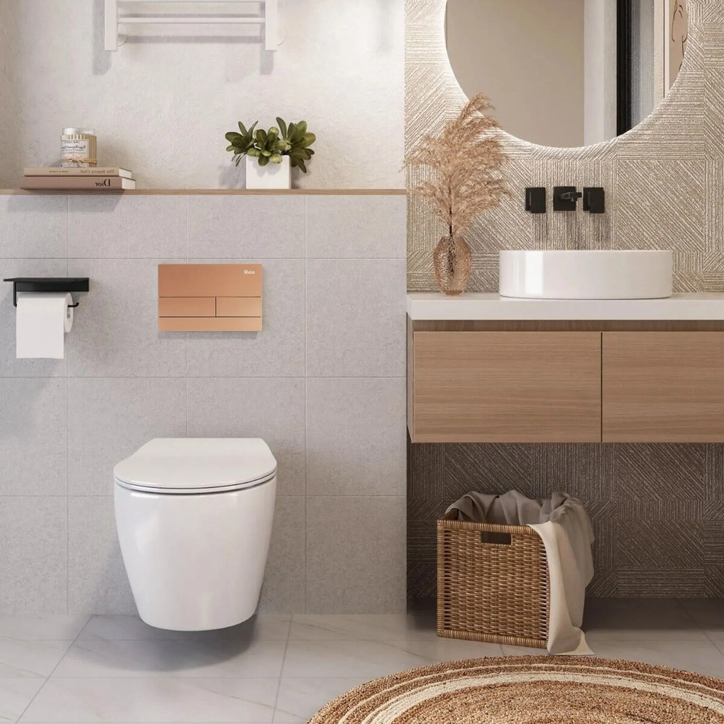 Rea Rea, Podomítkový WC systém K011A-Q + tlačítko typ-T měděná matná, KPL-E0053