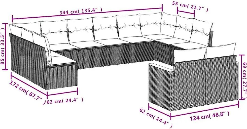 12dílná zahradní sedací souprava s poduškami černá polyratan 3258842