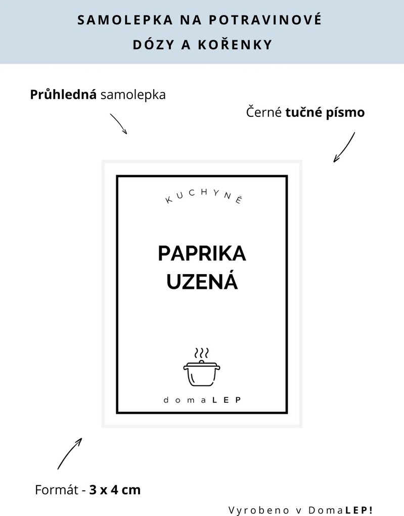 Samolepka na kořenky PAPRIKA UZENÁ průhledná 3 × 4 cm tučné písmo