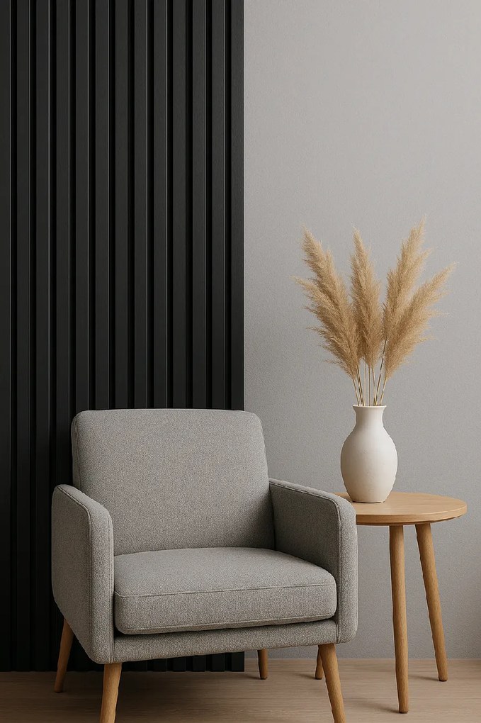 3D Dřevěné lamely na zeď na filci 255x46cm - ČERNÉ