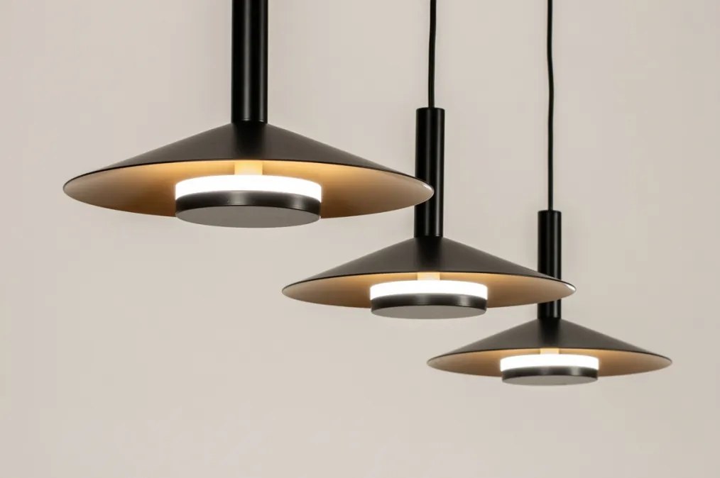 Závěsné LED svítidlo nad jídelní stůl Simeon Black and Gold Linea