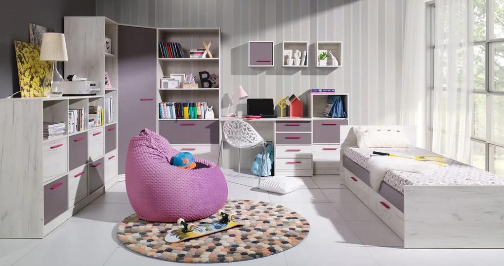 Luxusní studentský pokoj REST sestava 7 (postel pro matraci 90x200cm) Matrace: bez matrace +0Kč, Barva rukojeti: Růžová, Barva TABURETU: Tyrkysová
