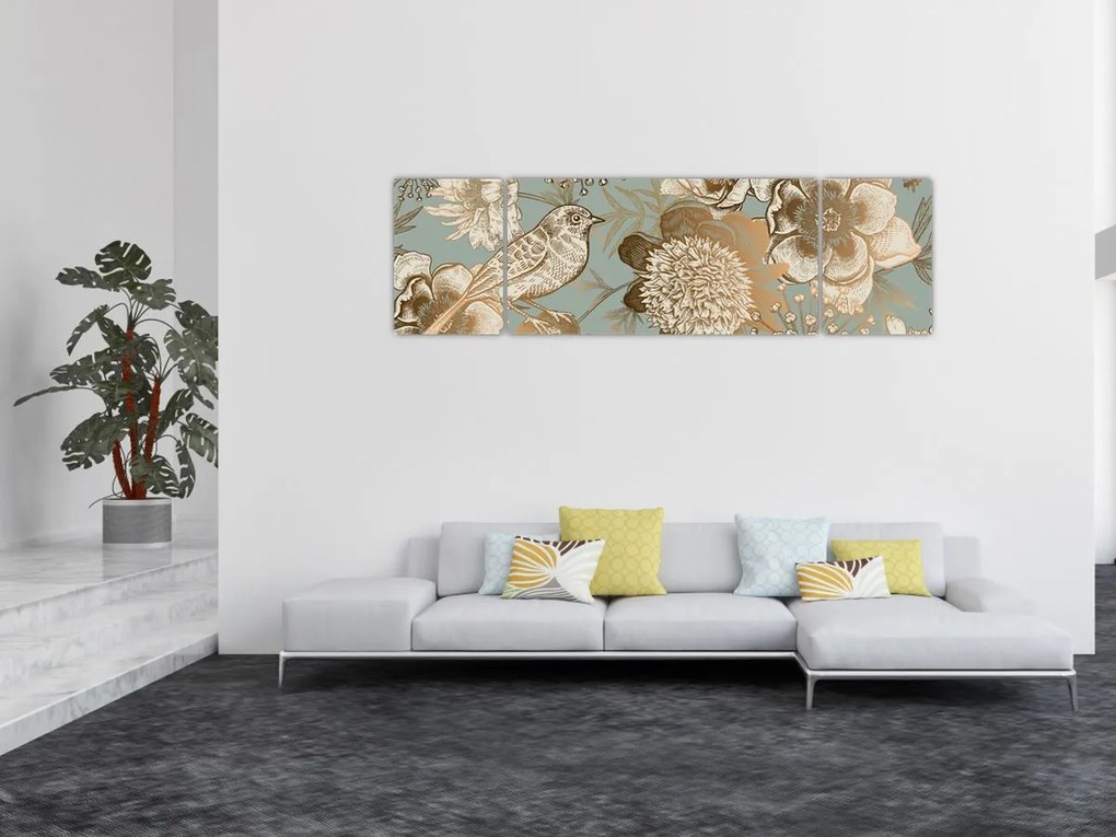 Obraz zlatých květů (170x50 cm)