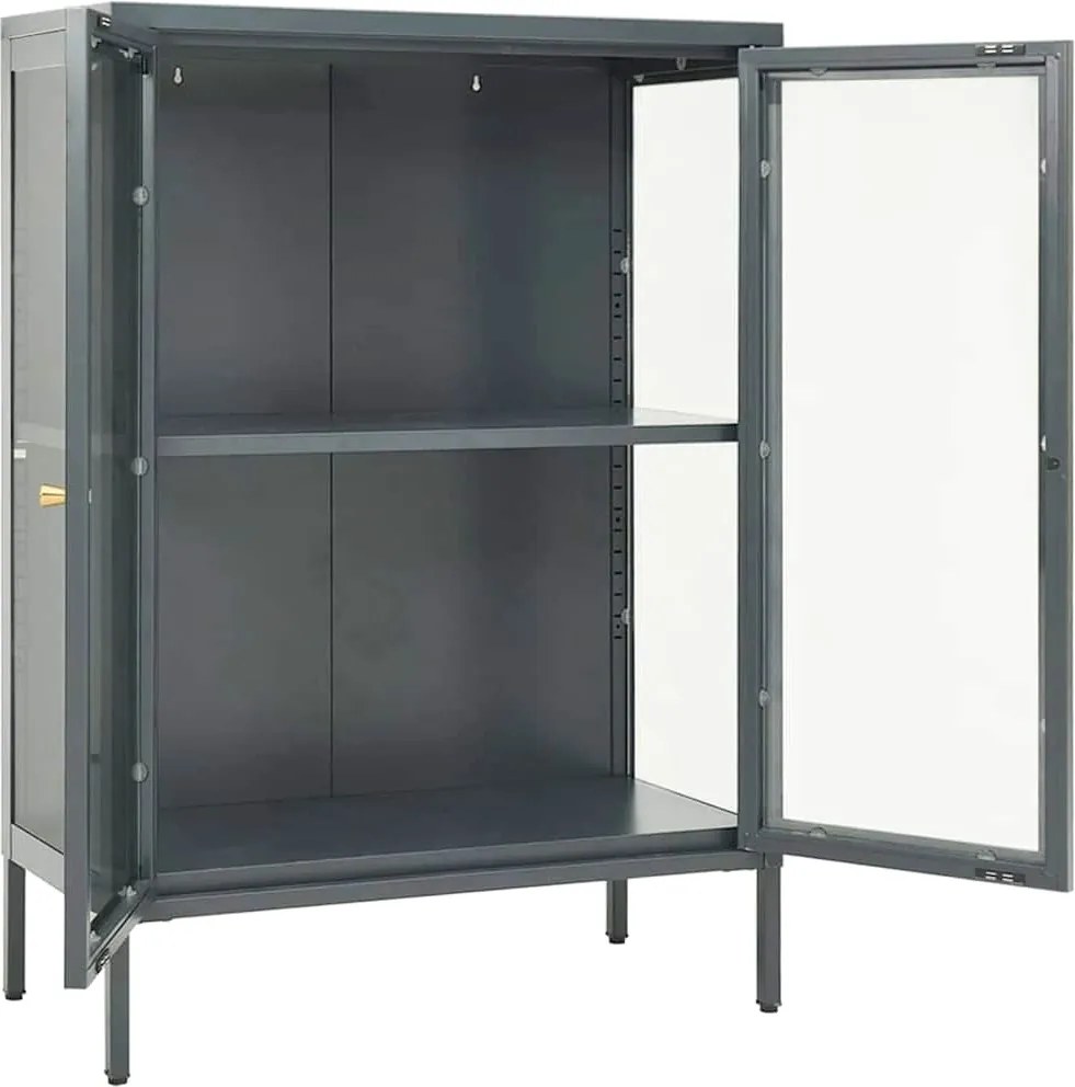 Příborník antracitový 75 x 35 x 105 cm ocel a sklo 336072