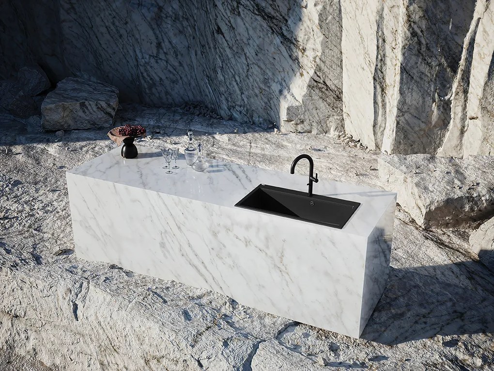 Laveo Tau, 1-komorový granitový dřez 900x500x215 mm, černá, LAV-SBT_B109
