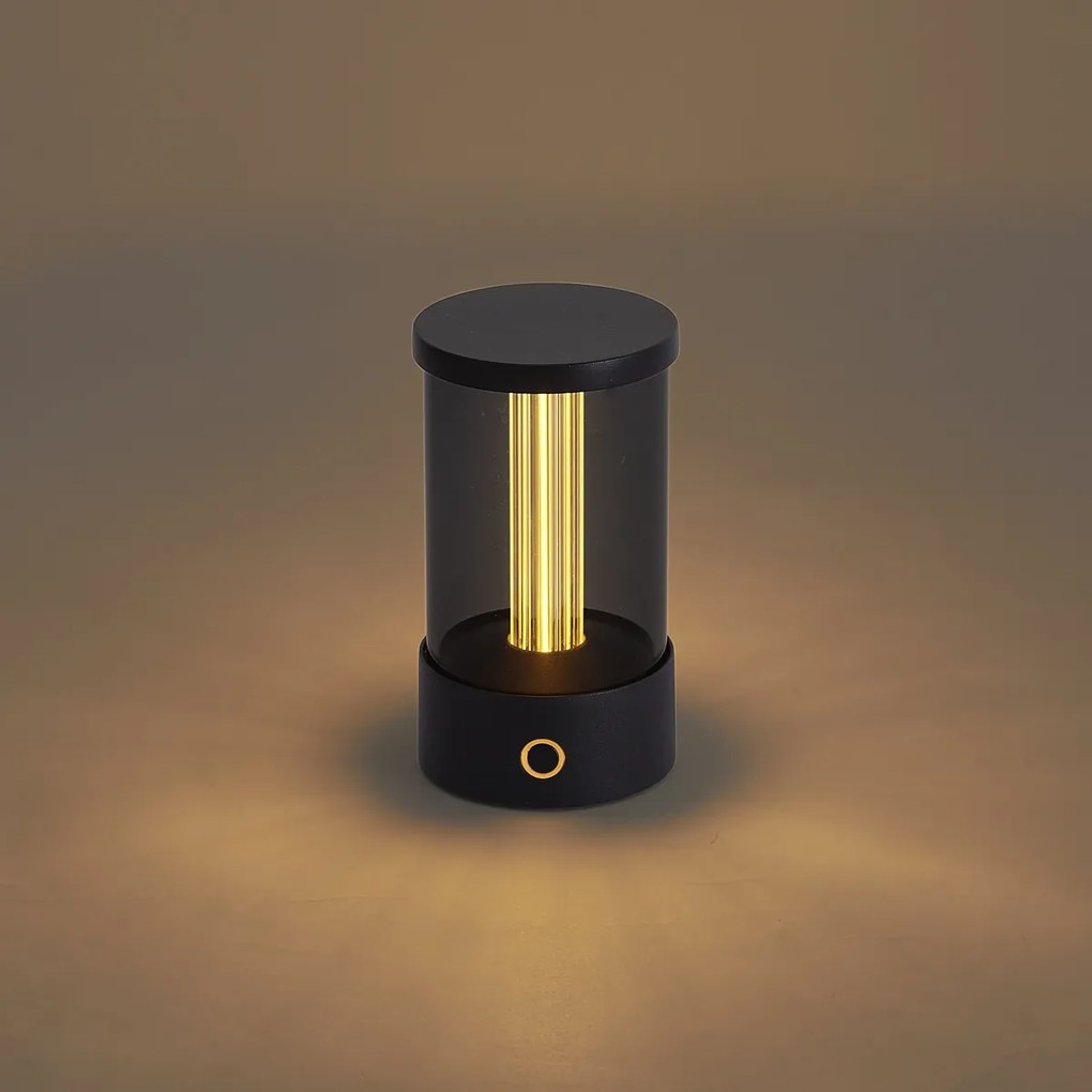 Venkovní stolní lampa černá dobíjecí vč. nabíjecí stanice IP65 - Grill