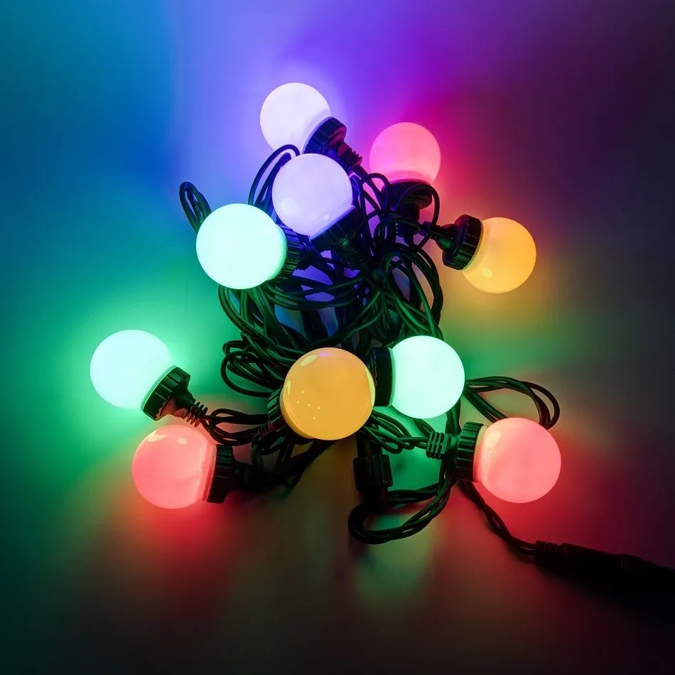 Easy Fix LED party osvětlení, 5 m, venkovní, 10 kouliček, 70 barevných diod, černý kabel, IP67, prodlužovací