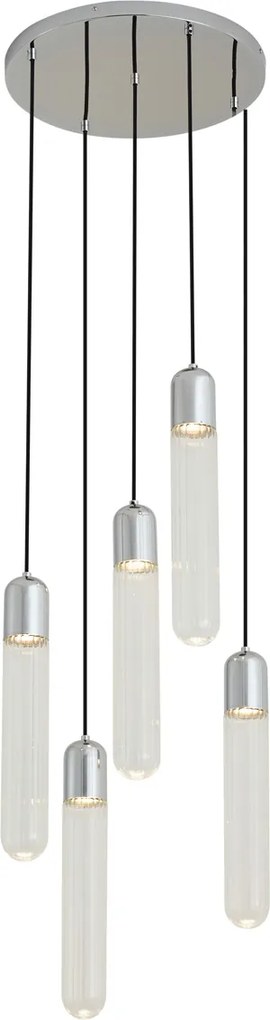 Designové závěsné svítidlo chromové s žebrovaným sklem 5-světelné - Walcott