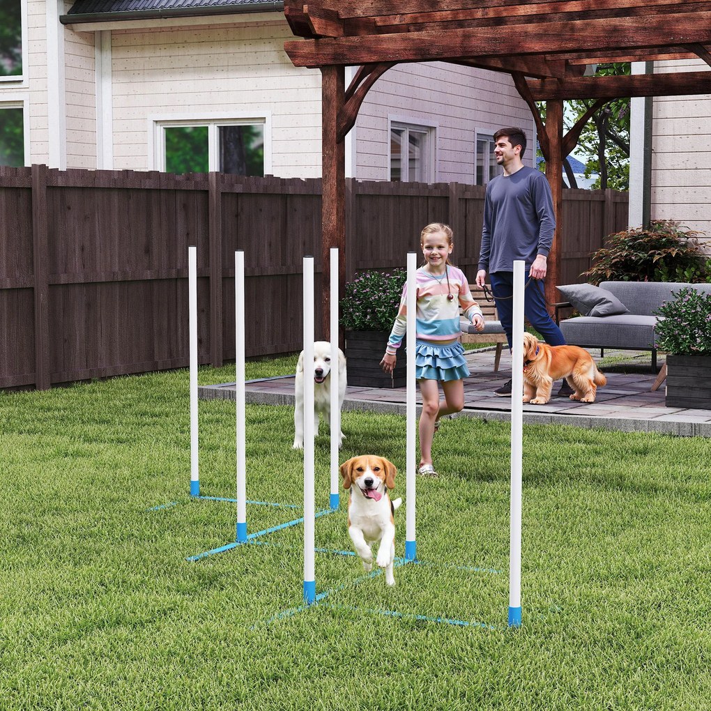 Sada pro trénink agility pro psy PawHut s pytlem z polyesteru 600D bílo modrá 305 x 60 x 94 cm pro psí sporty