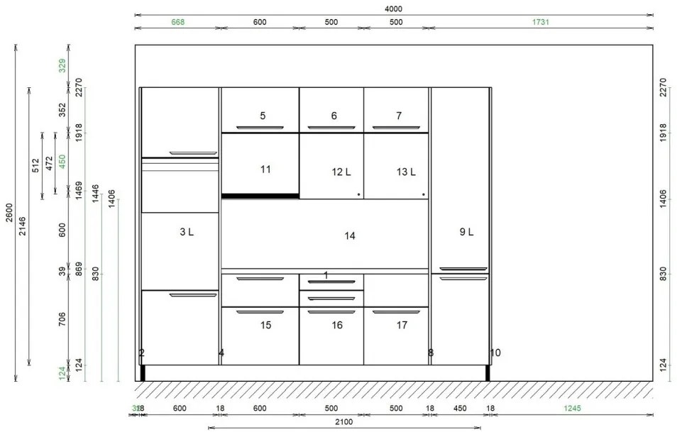 Sestava kuchyně Brno a Teplice a Štěrboholy - Roma - vystavený kus