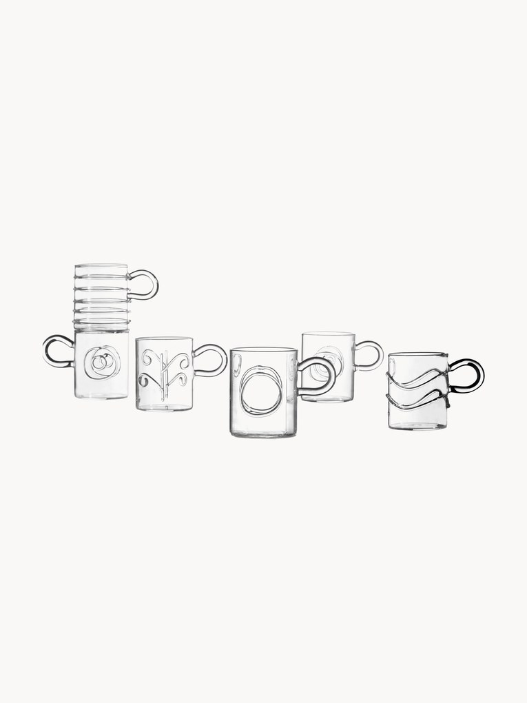 Sada ručně vyrobených pohárků na espresso z borosilikátového skla Deco' Clear, 6 dílů