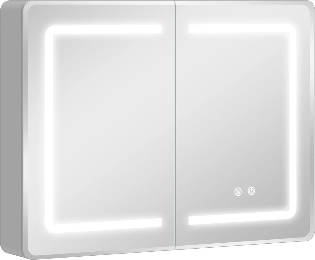 HOMCOM Zrcadlová skříňka do koupelny s LED osvětlením, 60 x 80 cm koupelnová skříňka s protimlžnou, 3-cestnou stmívatelnou