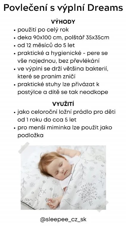 Sleepee Bavlněný polštářek a přikrývka do dětské postýlky LUČNÍ KVÍTÍ