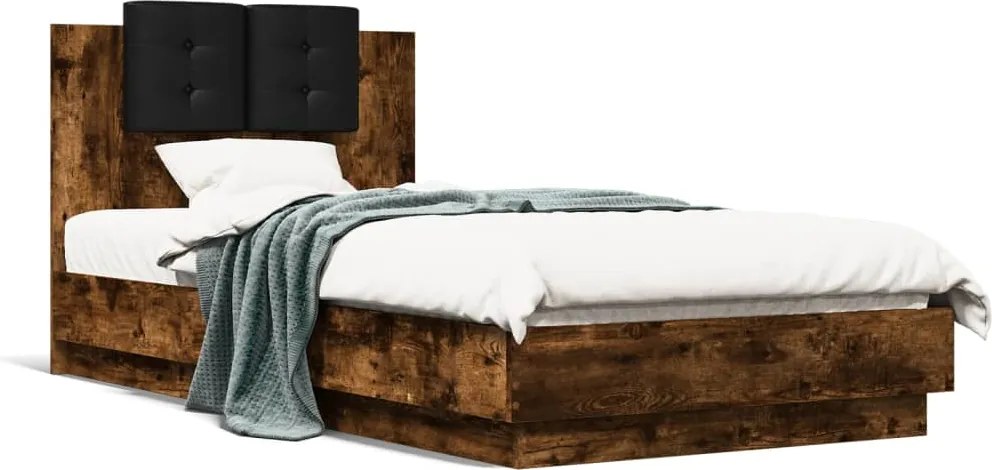 Rám postele s čelem kouřový dub 90 x 190 cm kompozitní dřevo 3209972