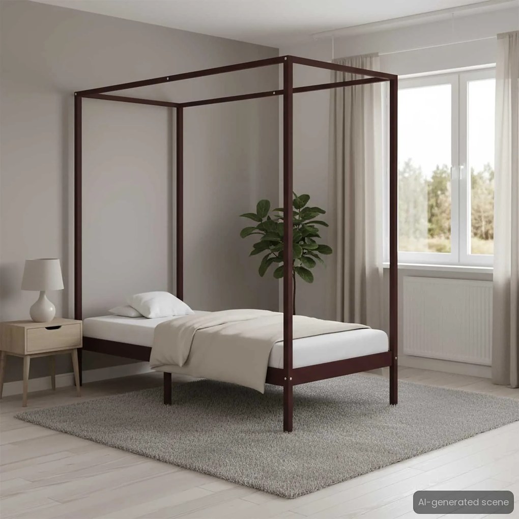 vidaXL Marketos Rám postele s nebesy tmavě hnědý masivní borovice 90 x 200 cm