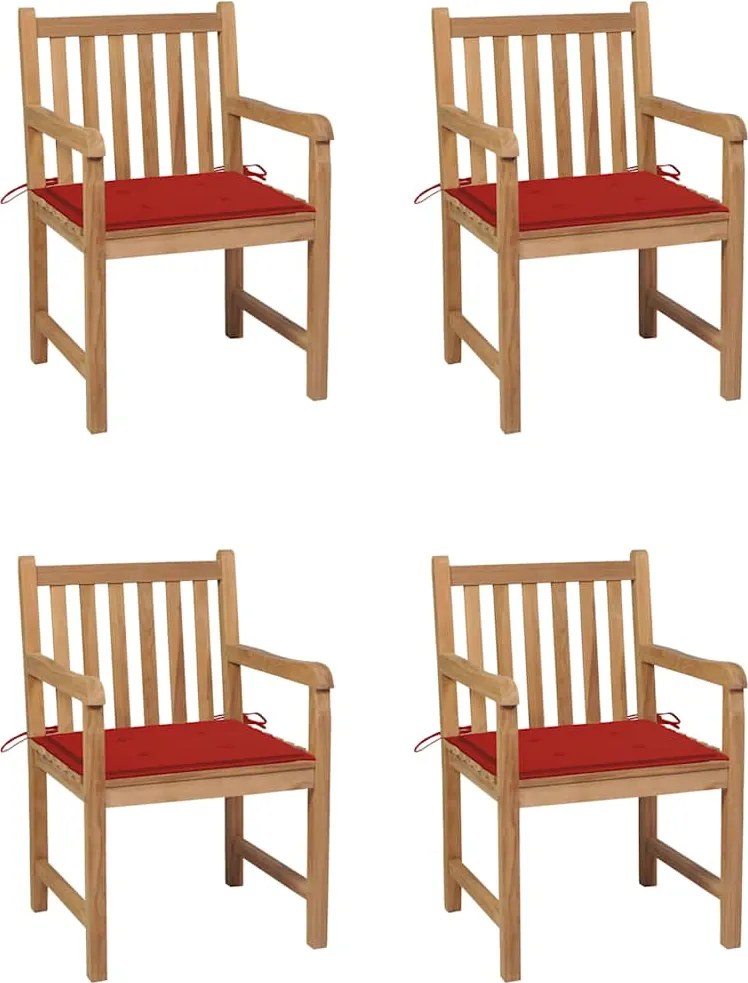 Zahradní židle 4 ks červené podušky masivní teak 3073010