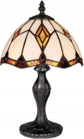 Noční lampa s ozdobným skleněným stínítkem z mozajky Tiffany bílá jantarová