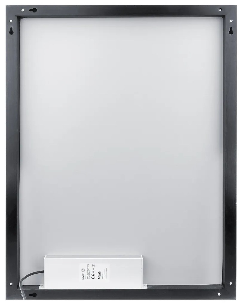 Černé zrcadlo do koupelny s osvětlením čtvercové 70x70, černý rám, dva dotykové spínače NIMCO ZPC 13077VX-90