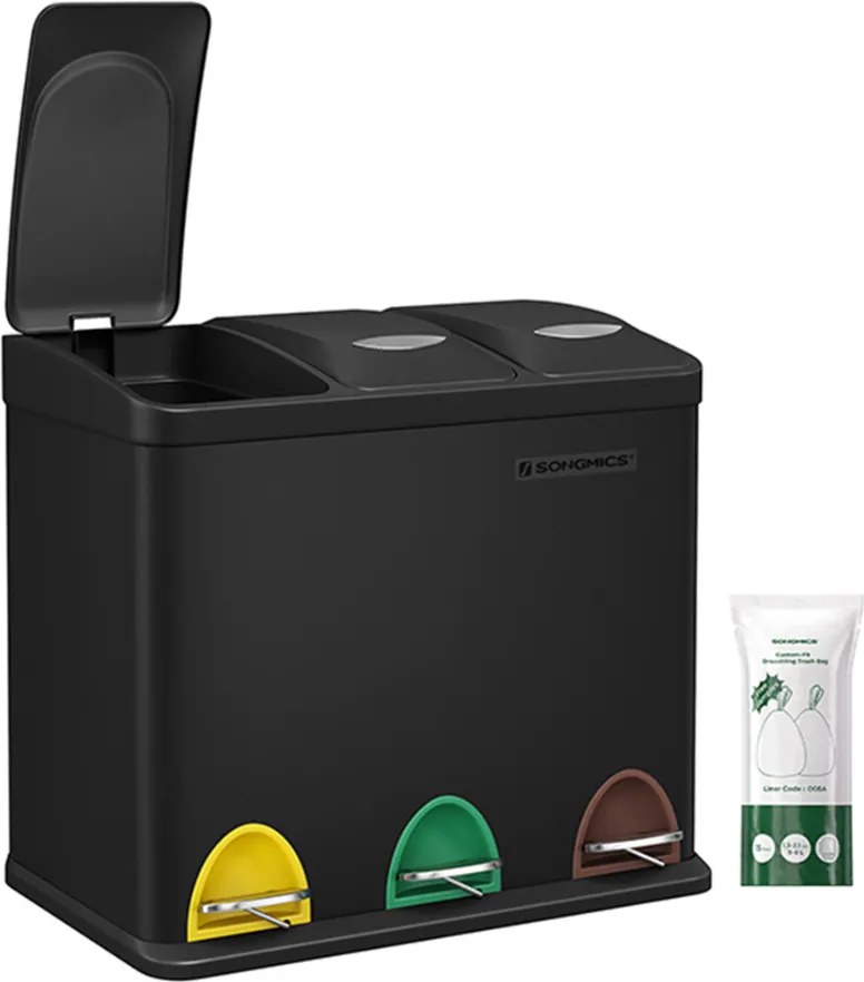 Koš na třídění odpadu SORT 24l (3x8l), černá SongmicsHome