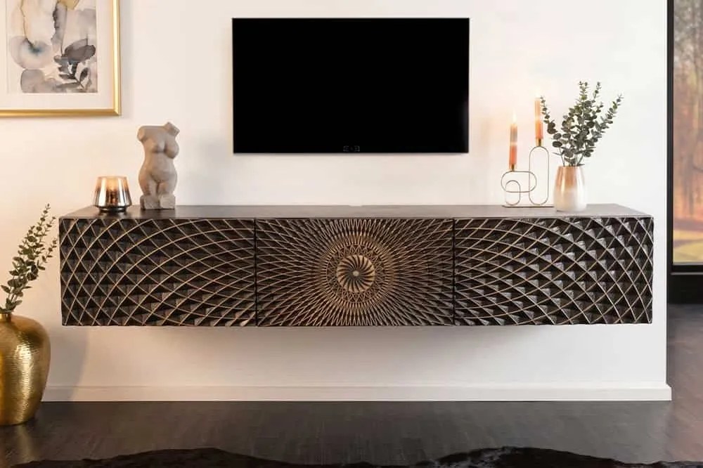Designový závěsný TV stolek Tarragona 160 cm černé mango