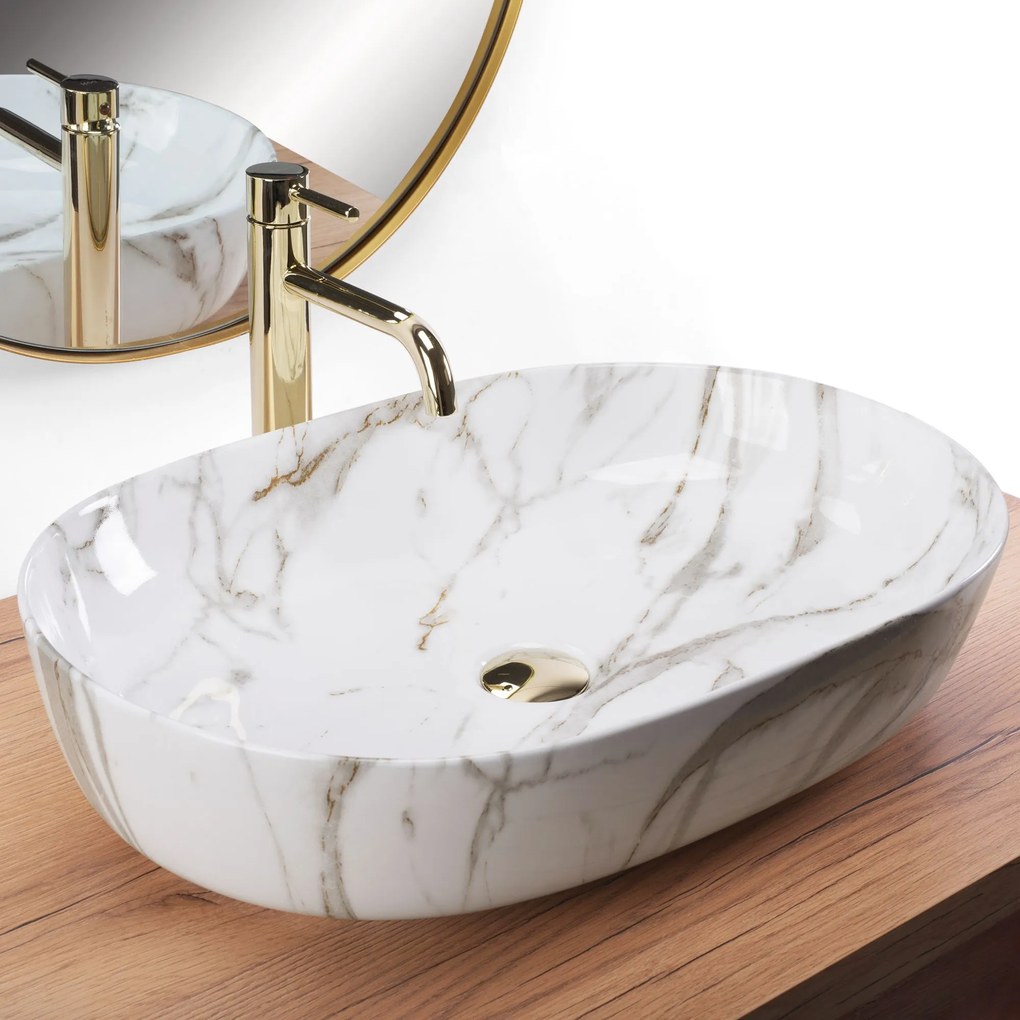 Rea Cleo Aiax, umyvadlo na desku 605x410x120 mm, bílá-imitace kamene Aiax, REA-U9656
