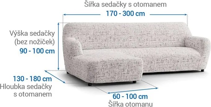 Bielastické potahy VITTORIA smetanová sedačka s otomanem vlevo (š. 170 - 300 cm)
