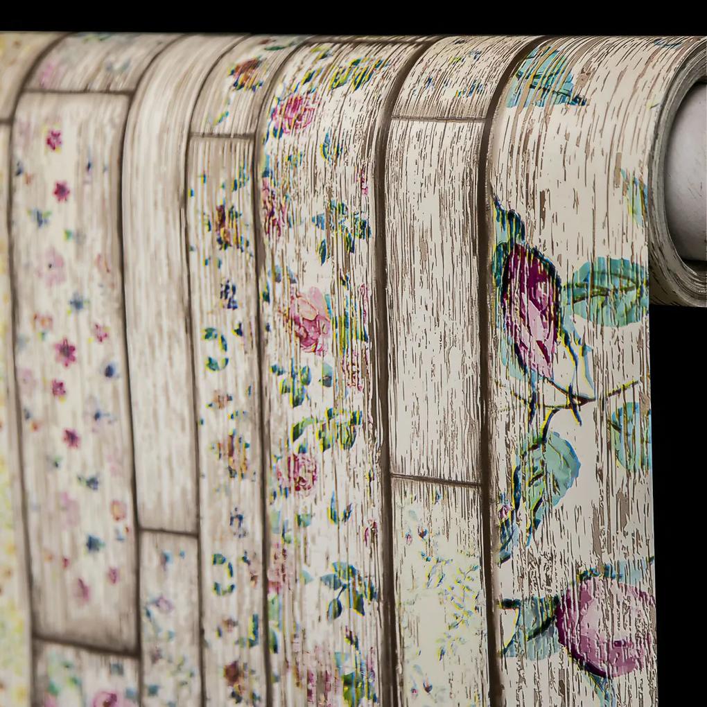 Ergis Ubrus PVC s textilním podkladem 5B9/01, dřevo s květinami, š.140cm  (metráž) | BIANO