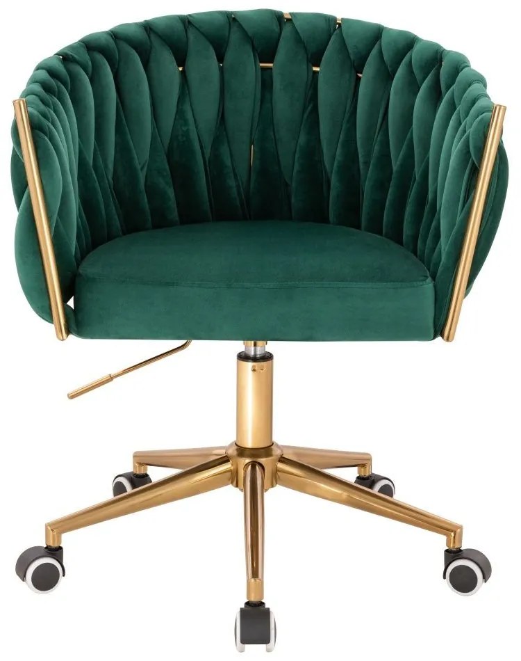 LuxuryForm DESIGN Otočná židle NORDEN VELUR na zlaté podstavě s kolečky - zelená