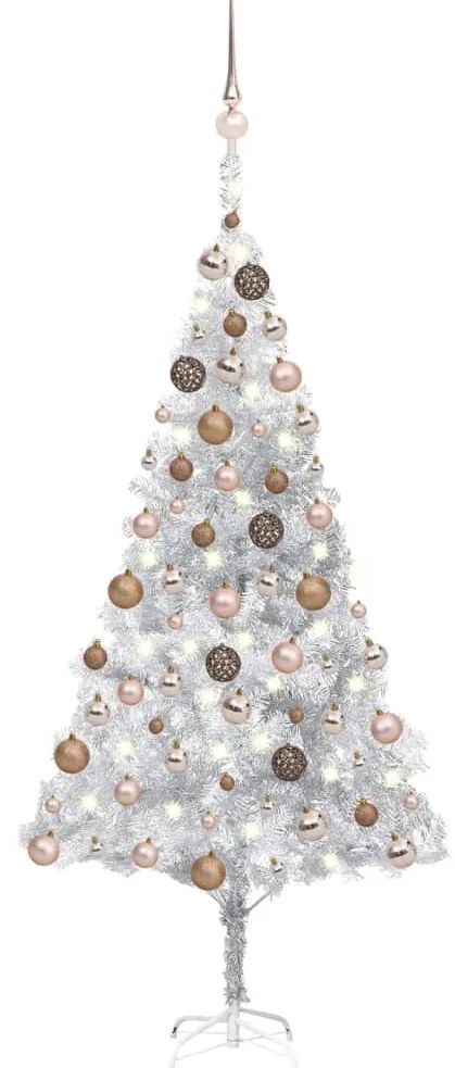 3077610 vidaXL Umělý vánoční stromek s LED a sadou koulí stříbrný 180 cm PET