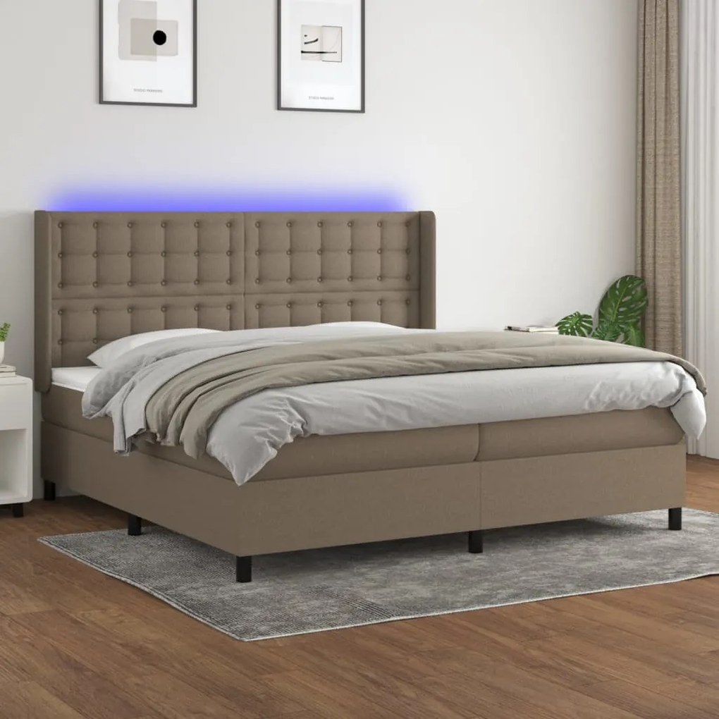 Box spring postel s matrací a LED taupe 200x200 cm textil