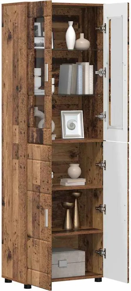 Vysoký bufet FLORIN 60 x 35 x 182 cm Staré dřevo 3397922