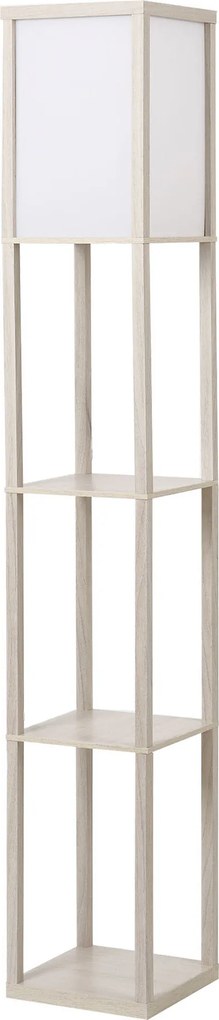 HOMCOM Stojací lampa se 3 policemi Stojací lampa, interiérové osvětlení, E27, do 40W, E1-MDF, akryl, dub+bílá, 26x26x160 cm