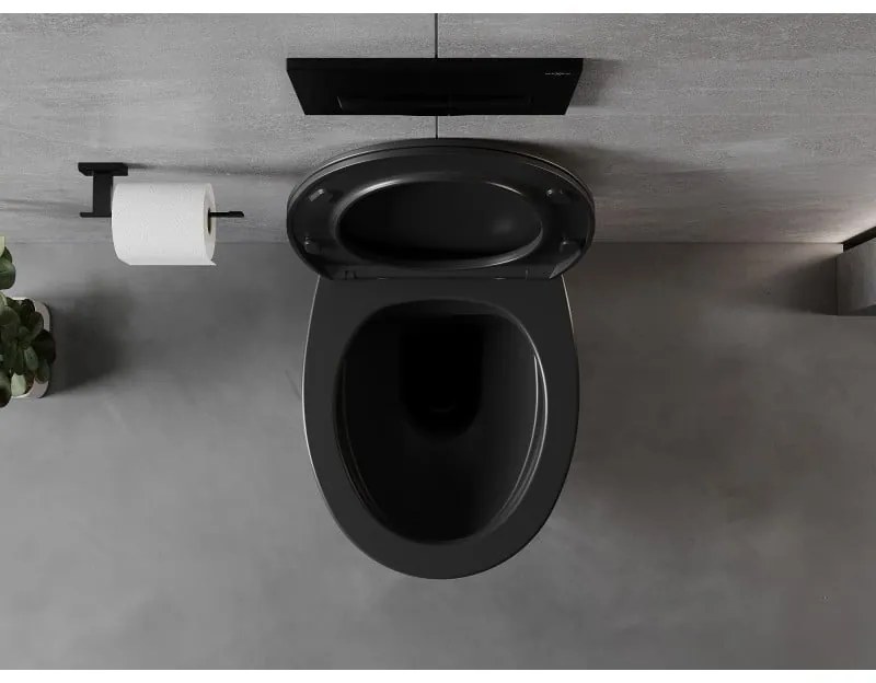 Mexen Egg, závěsná WC mísa Rimless s duroplastovým sedátkem s pomalým zavíráním, černá matná, 30245070