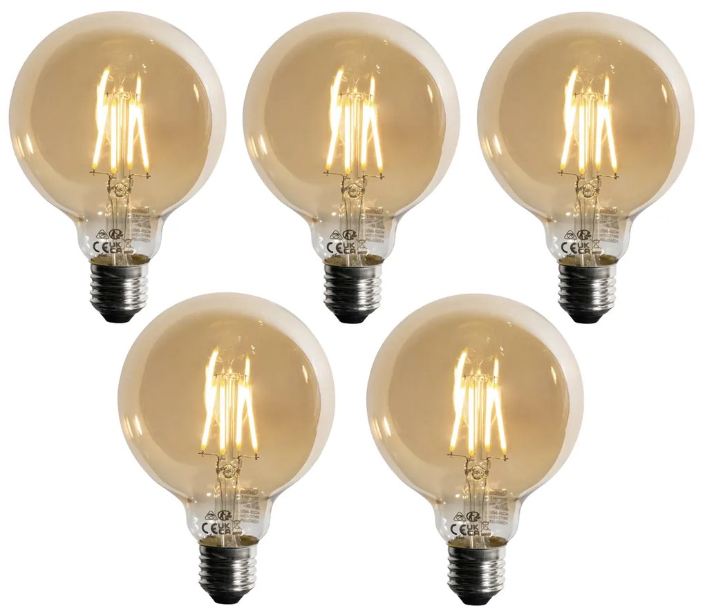 Sada 5x E27 3-stupňová stmívatelná LED žárovka zlatá G95 4W 450 lm 2700K
