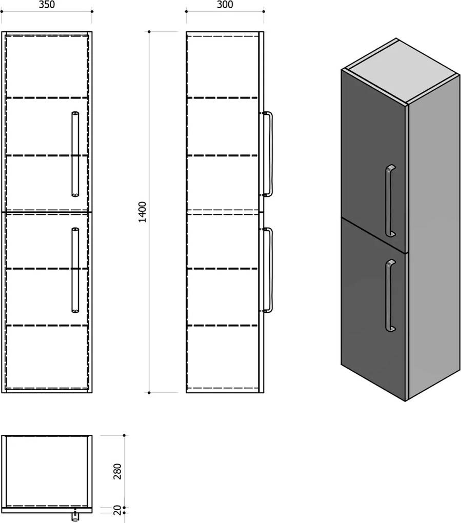Sapho Theia 62133LP skříňka vysoká 35 x 140 cm pravá/levá dub stříbrný