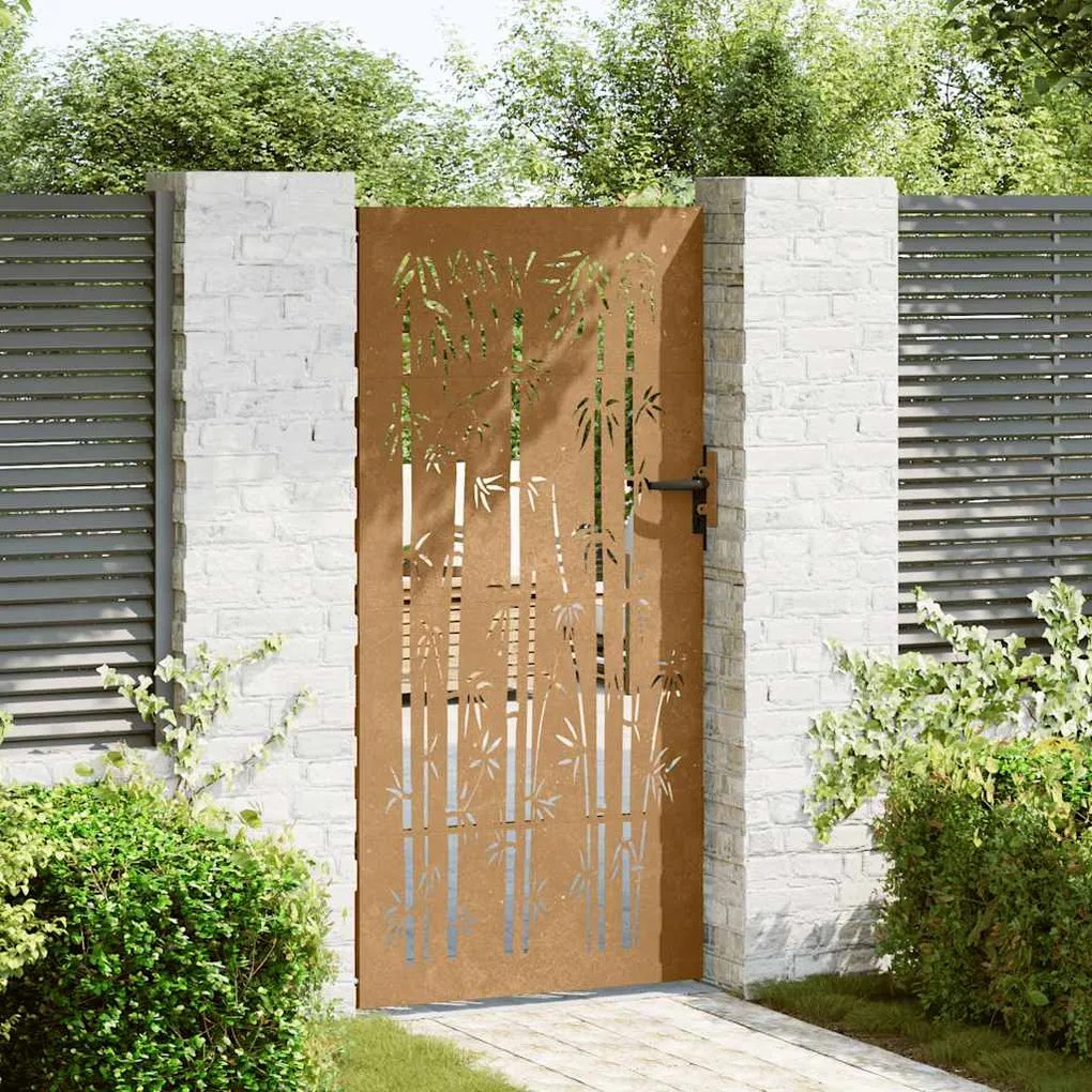 Zahradní branka 85 x 200 cm corten ocel bambusový design 153237