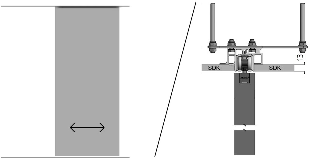 JAP Jednokolejnicový posuv do stropu skrytý PREMIUM - podhled z obou stran - Barva šířka průchodu/ délka kolejnice: 70/ 150 cm, typ kotvení: do stropu
