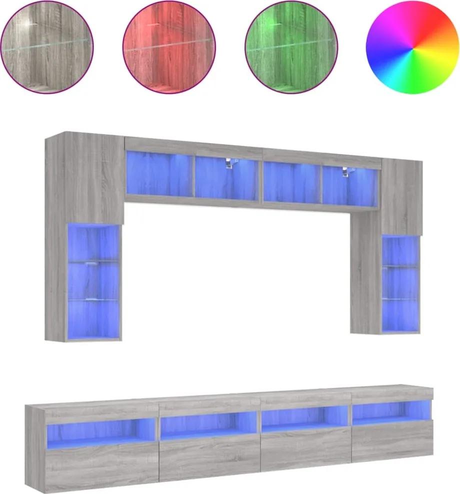 vidaXL 8dílná obývací stěna s LED osvětlením [3216769] Barva: šedá sonoma