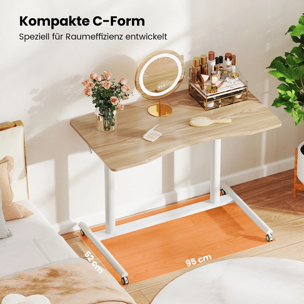 Costway Stůl ve tvaru C s kolečky 70-106 cm výškově nastavitelný stojící natural