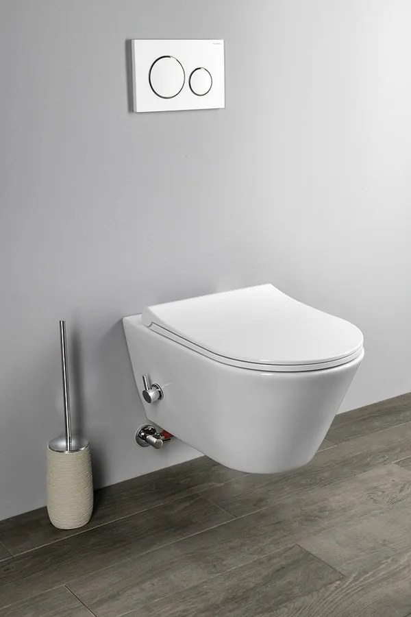 Sapho Sapho, AVVA PORTO závěsná WC mísa Rimless, integrovaná baterie a bidetová sprška 35,5x53 cm, bílá, 100315