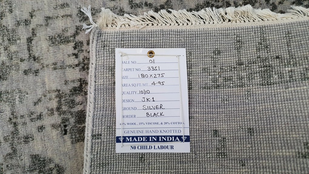 Diamond Carpets India, Ručně vázaný kusový koberec Diamond DC-JK 1 silver/black, 365x457, šedá, chodba / předsíň