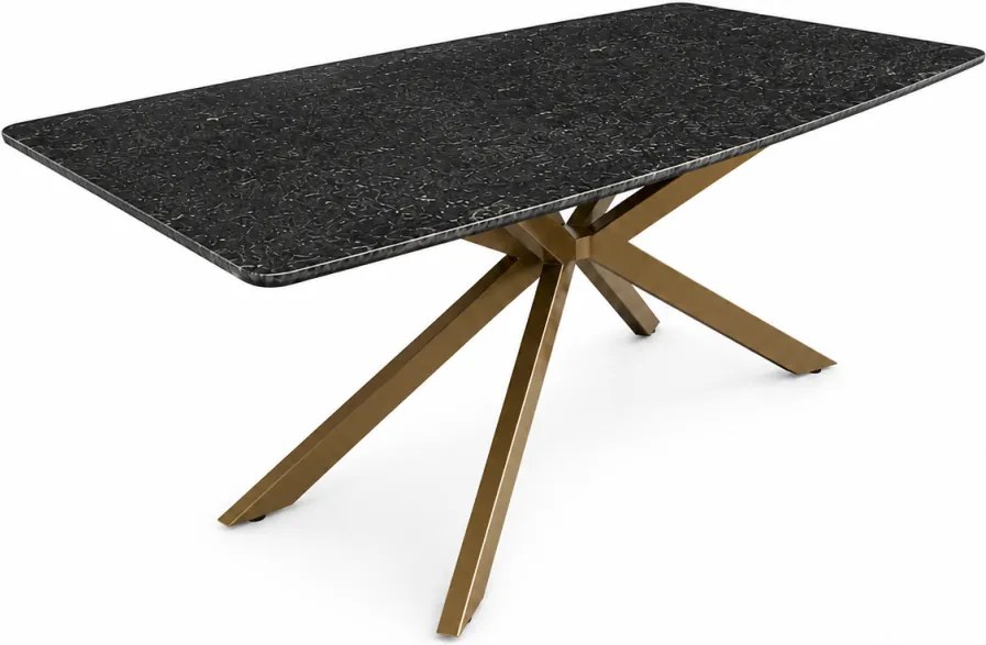 Jídelní stůl MONTEVIDEO SATIN – 180 × 100 cm, žulová deska Satin Black, zlatá podnož SPIDER L
