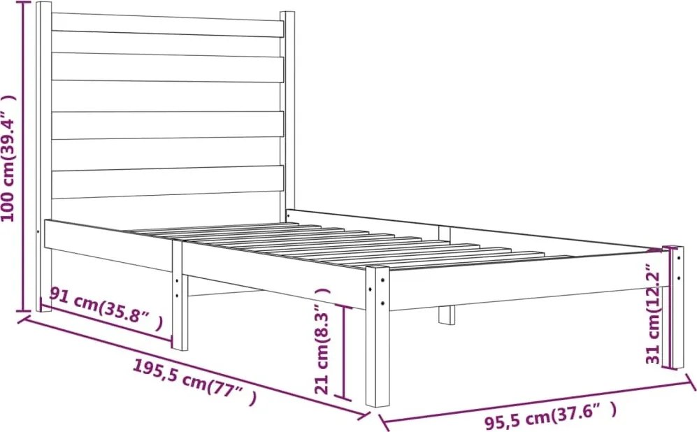 vidaXL Rám postele masivní borovice 90 x 190 cm Single [3103615] Barva: Černá