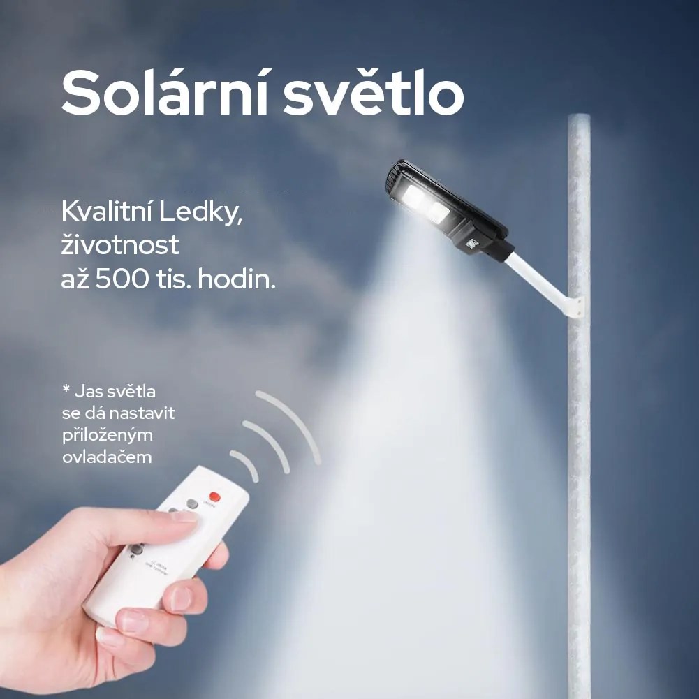 Bezdoteku LEDSolar veřejné osvětlení pouliční lampa 60W, se senzorem, bezdrátové, iPRO, studená barva